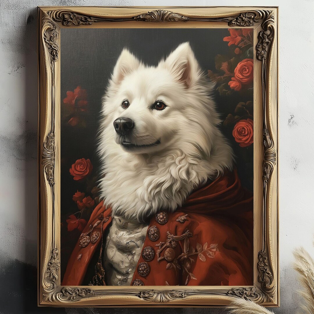 Samoyed Dog Male Portrait | Vintage Poster | Dog in Renaissance Outfit | Home Decor Print | Wall ...