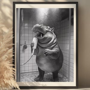 Hippo Bathroom Art Print, Unique Wall Decor for Animal Enthusiasts ...