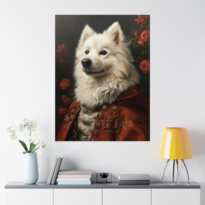 Samoyed Dog Male Portrait | Vintage Poster | Dog in Renaissance Outfit | Home Decor Print | Wall ...