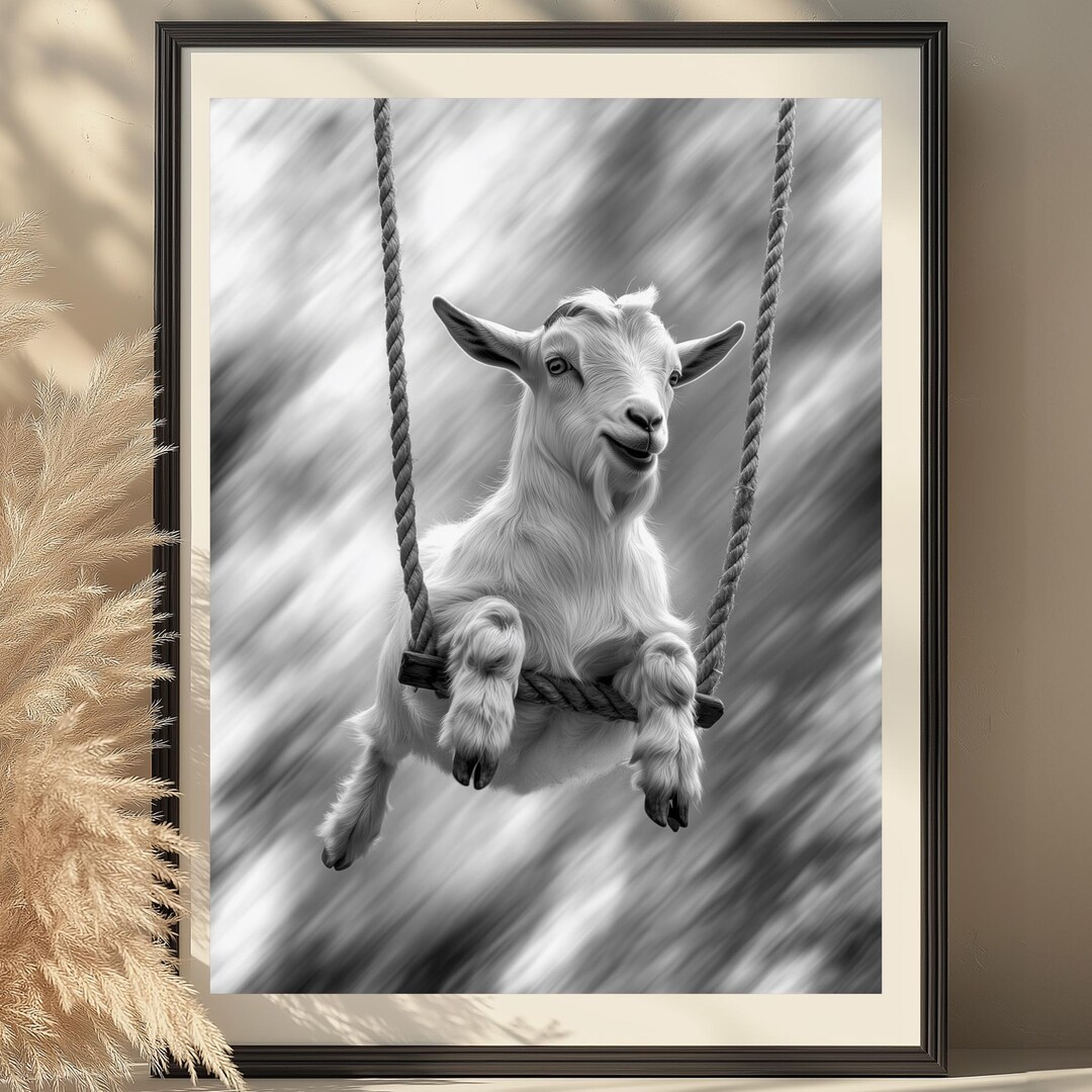 Funny Goat on Swing Art Print: Unique Animal Wall Decor (digital ...