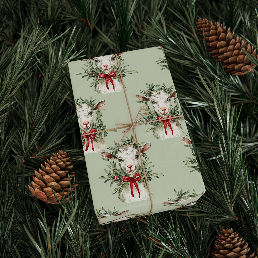 Rustic Christmas Goats Wrapping Paper - Farmhouse Christmas Gift Wrap ...