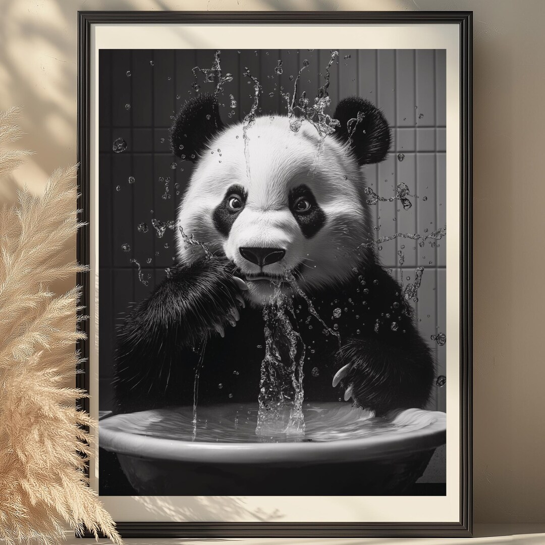 Panda Bathroom Art Print, Unique Wall Decor for Animal Enthusiasts ...