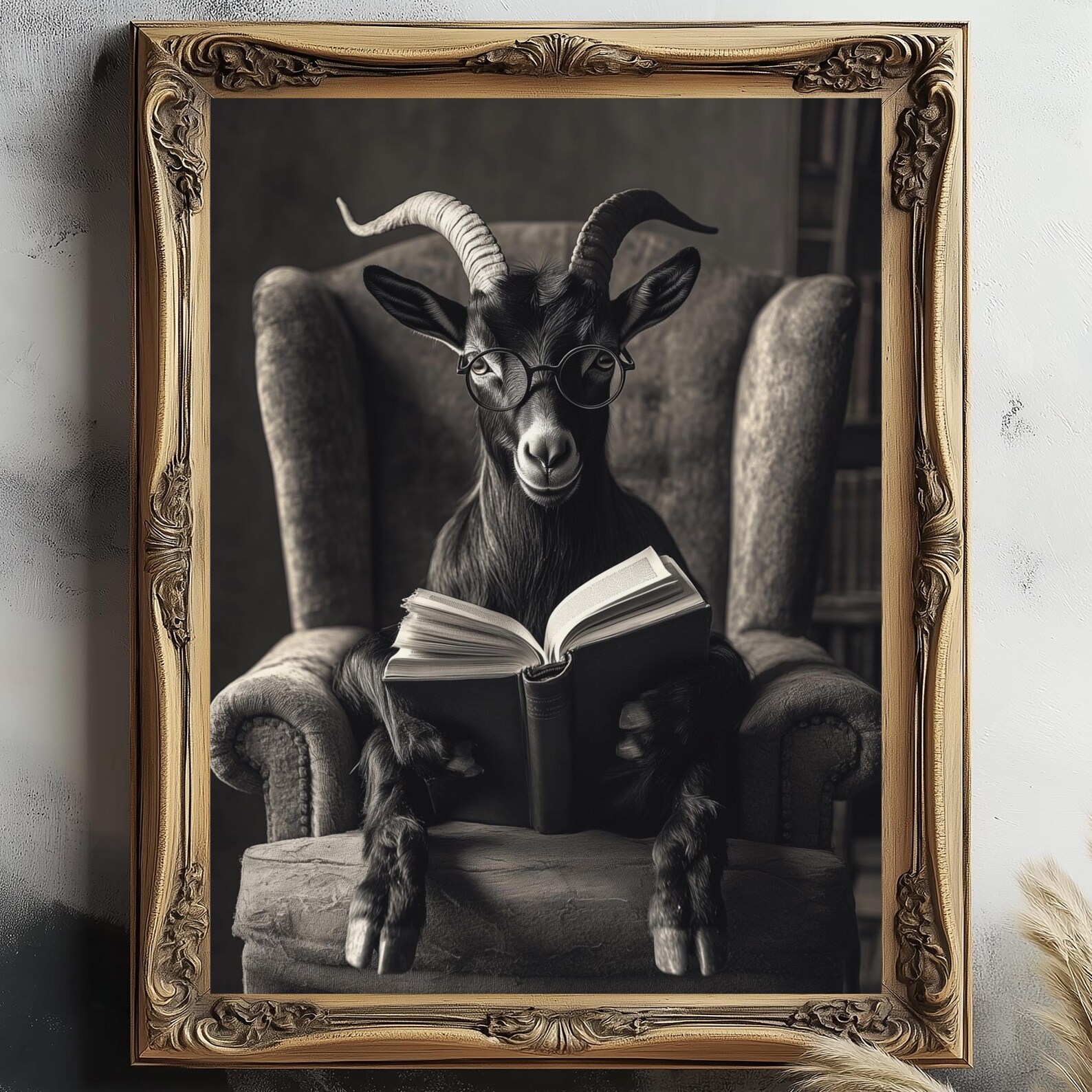 Goat Reading Book Art Print: Unique Animal Wall Decor (digital Download ...