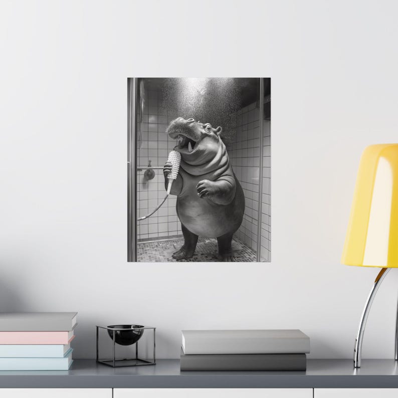 Hippo Bathroom Art Print, Unique Wall Decor for Animal Enthusiasts ...
