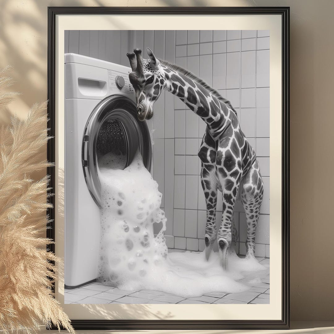 Laundry Giraffe Art, Black and White, Laundry Makeover, Printable Home ...