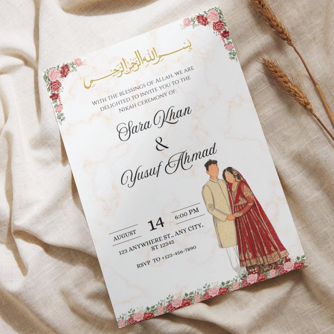 Muslim Nikkah Invitation Card | Blissful Rose Wedding Design | Digital ...