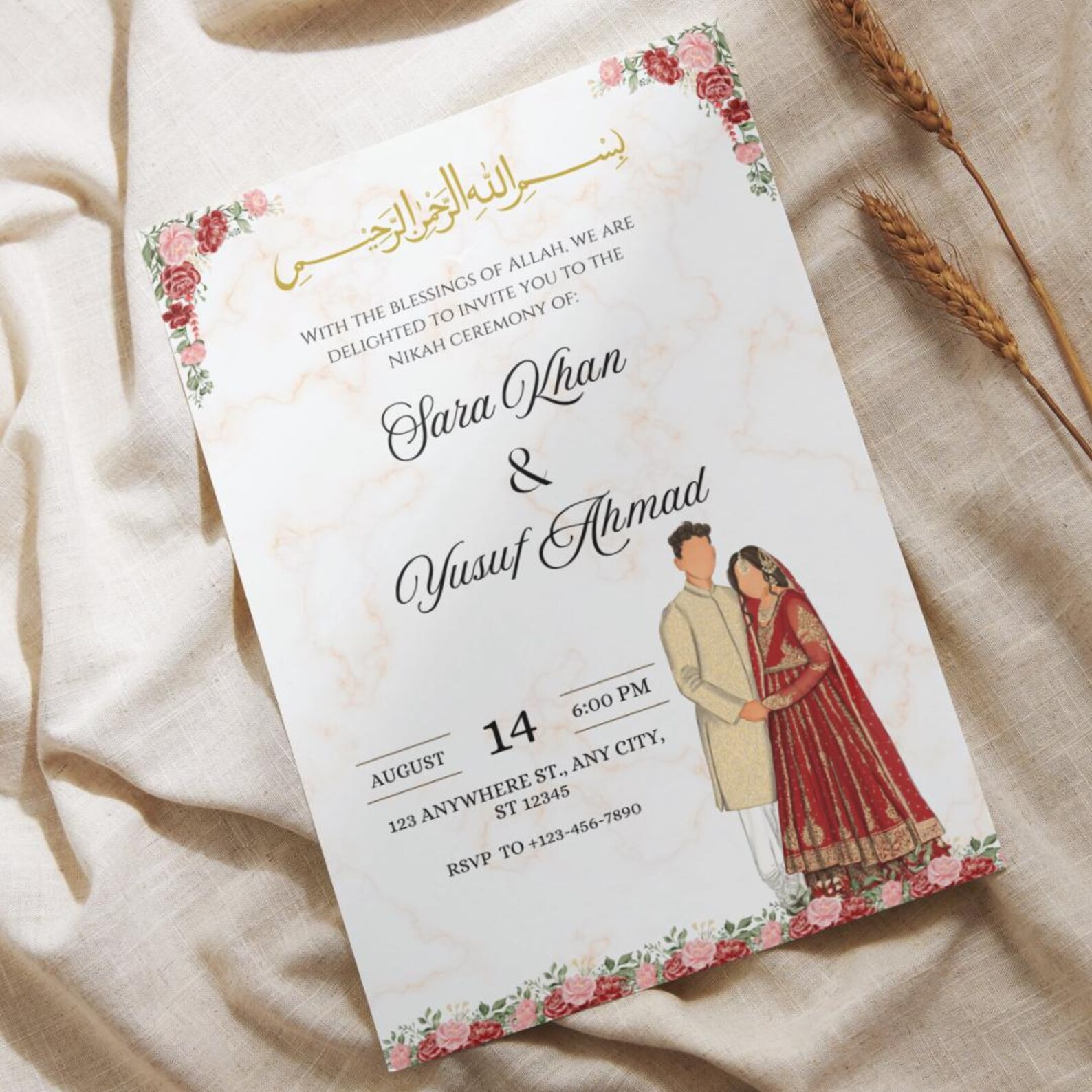 Muslim Nikkah Invitation Card | Blissful Rose Wedding Design | Digital ...