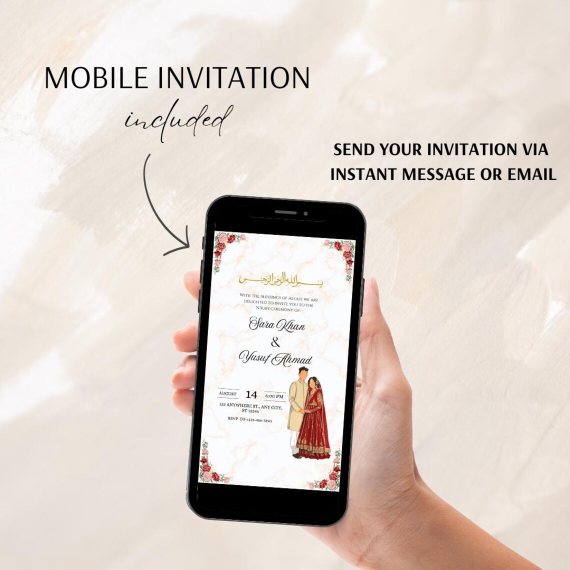 Muslim Nikkah Invitation Card | Blissful Rose Wedding Design | Digital ...