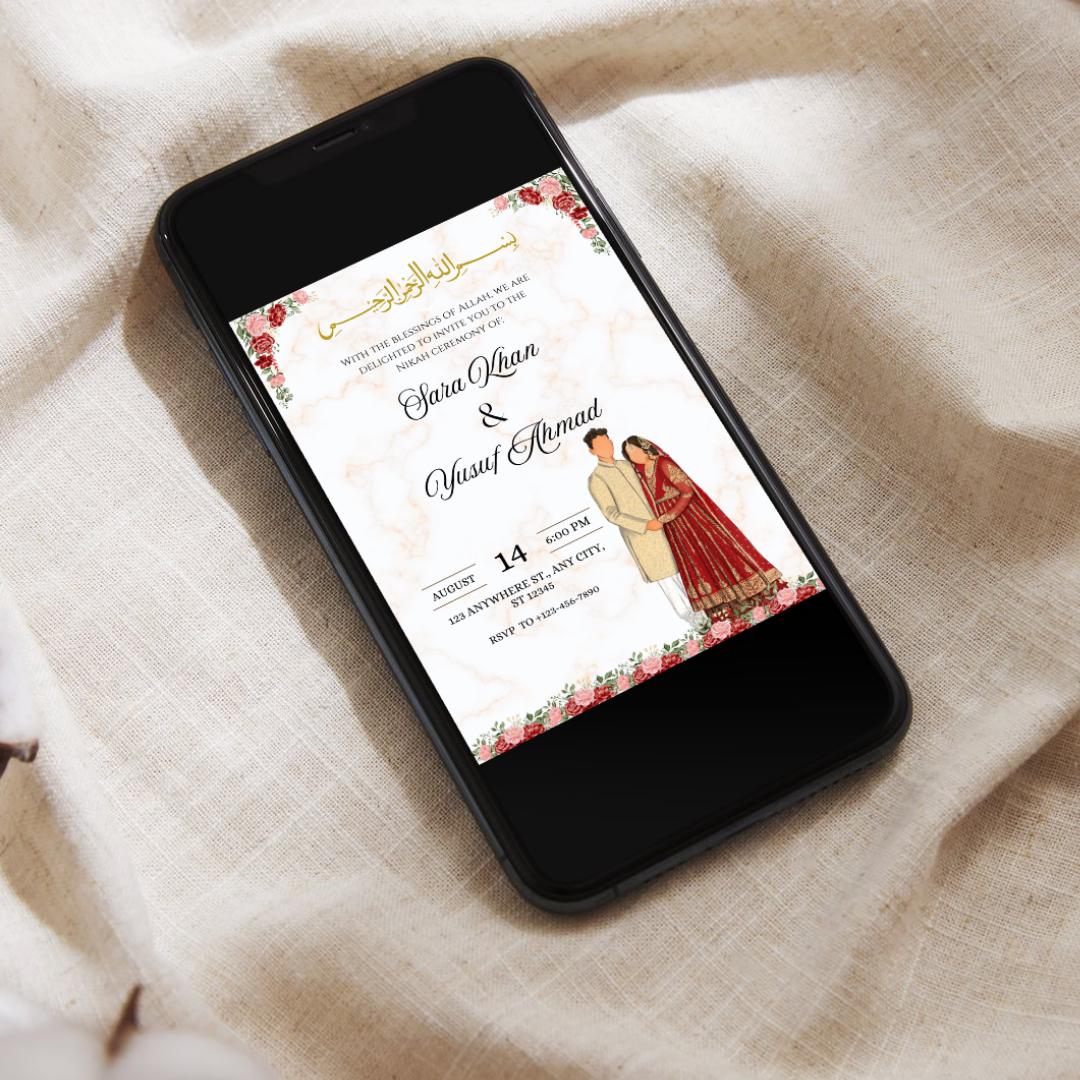 Muslim Nikkah Invitation Card | Blissful Rose Wedding Design | Digital ...