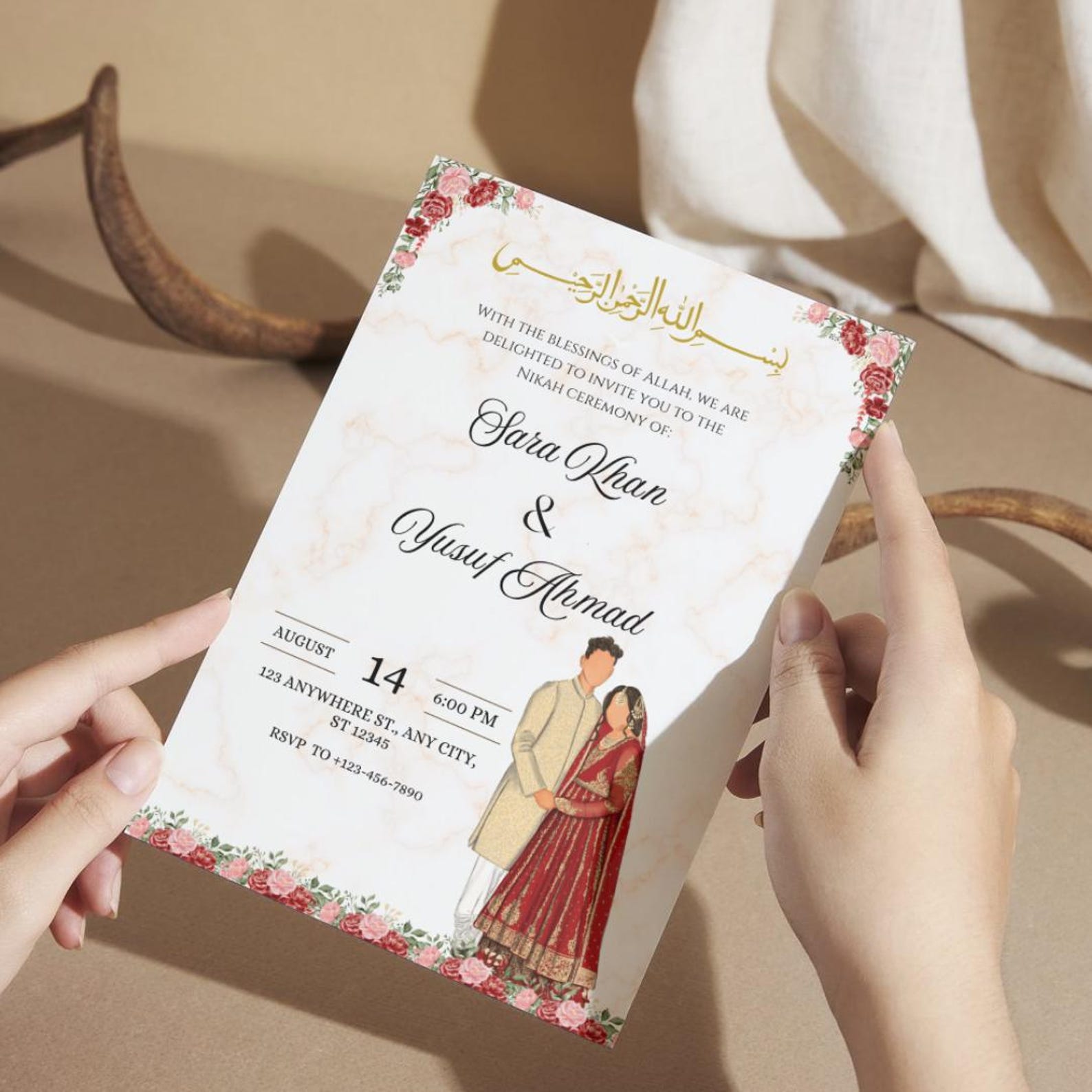 Muslim Nikkah Invitation Card | Blissful Rose Wedding Design | Digital ...