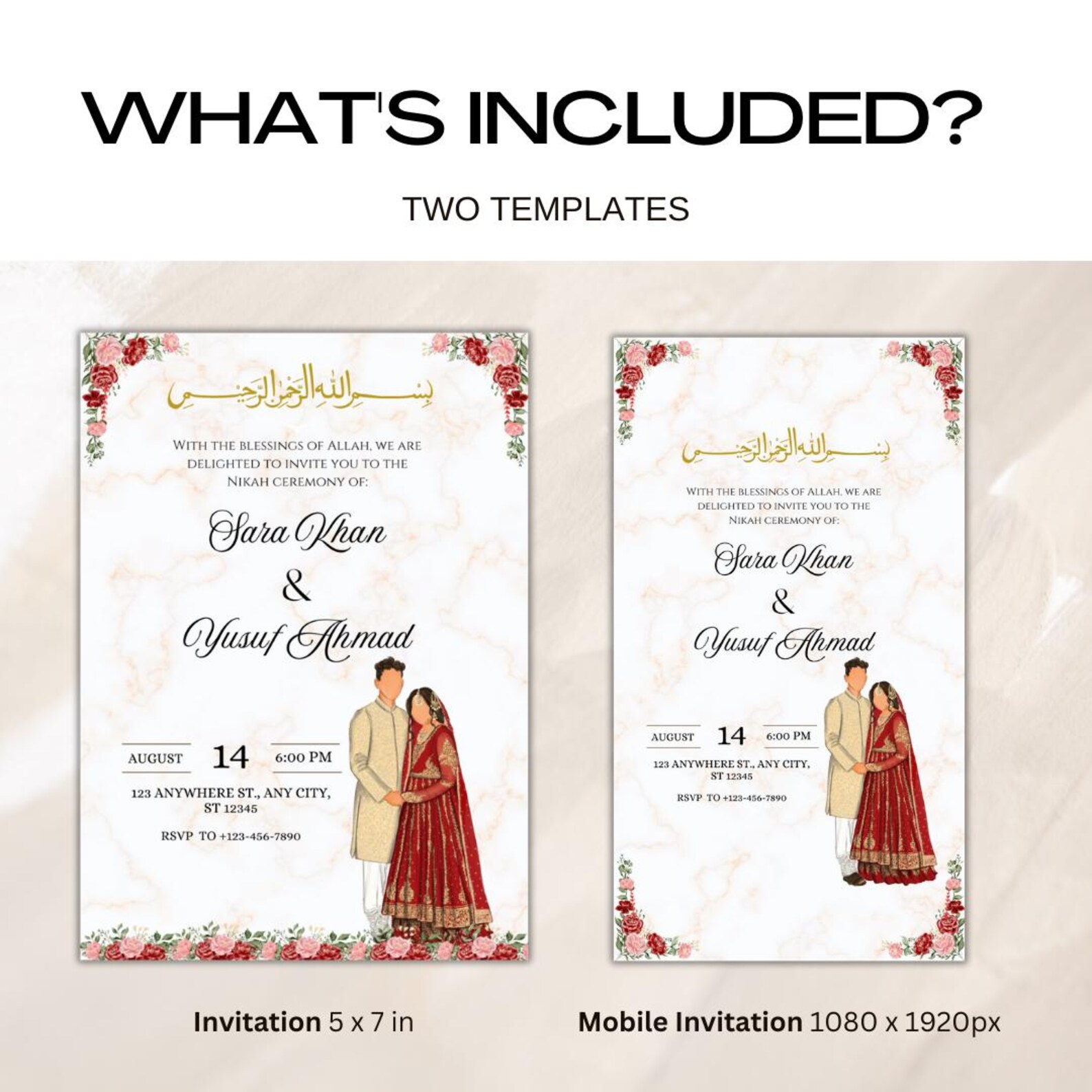Muslim Nikkah Invitation Card | Blissful Rose Wedding Design | Digital ...