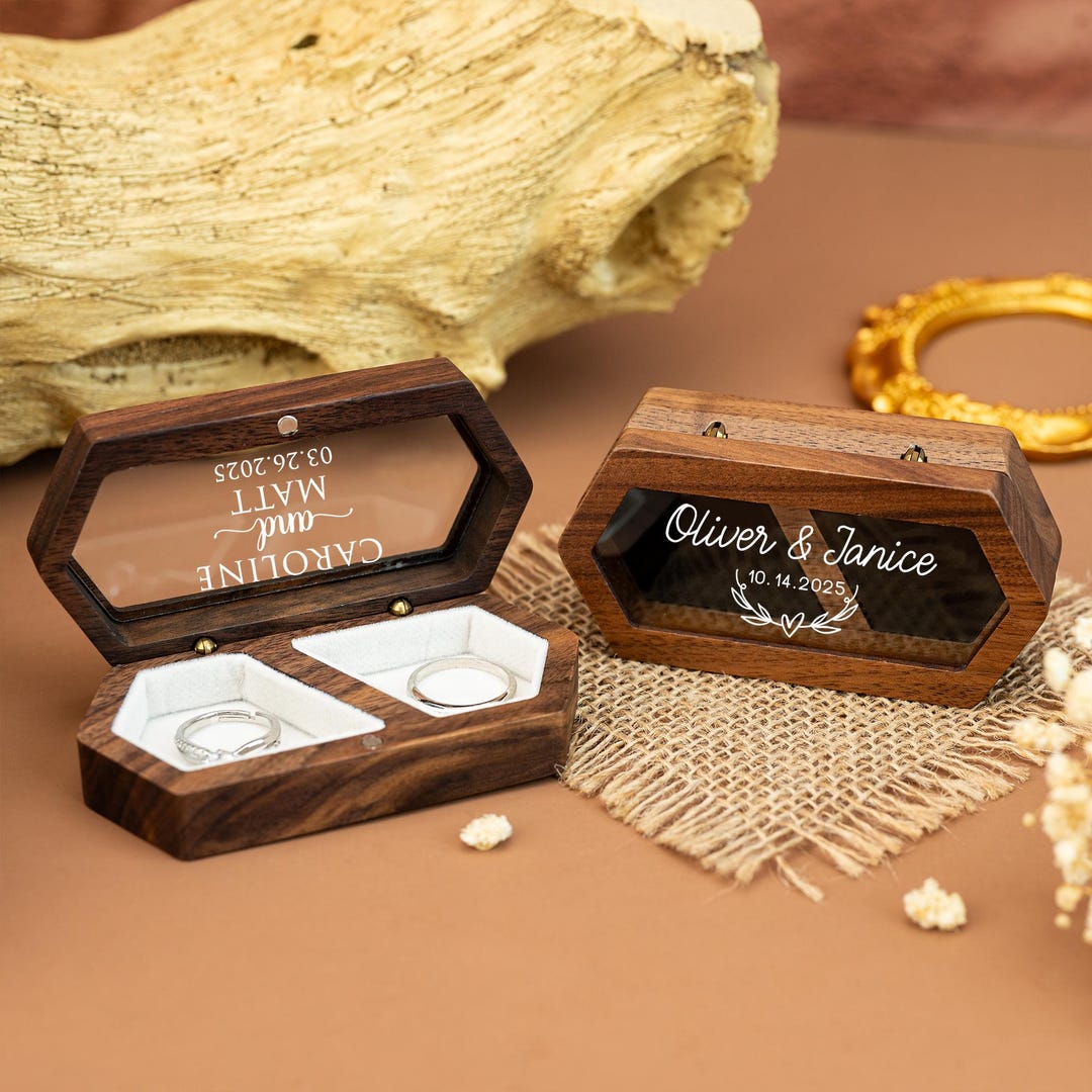 Custom Engagement Ring Box, Personalized Wooden Double Slot Ring Box ...