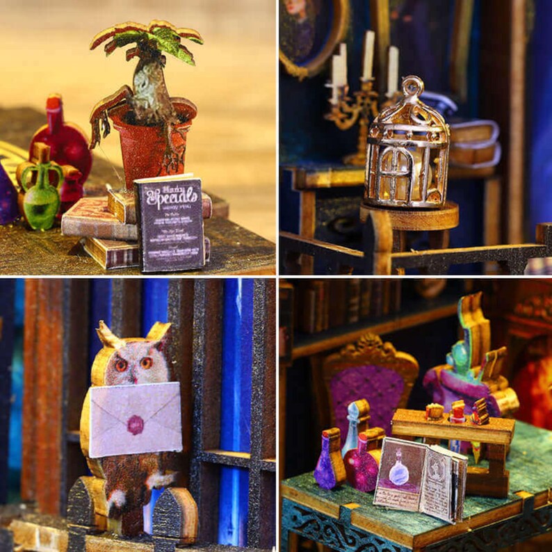 DIY Magic Book Nook Kit Wooden Bookshelf Insert, Miniature Assembly ...