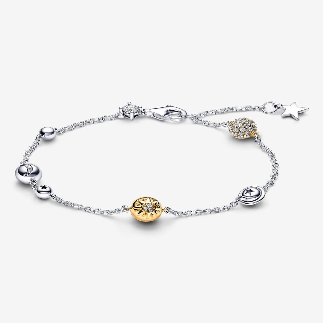Two-tone Sparkling Solar System Chain Bracelet,silver Bracelet,charms ...