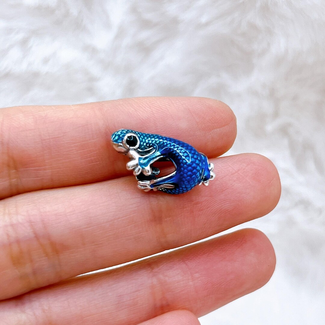 Metallic Blue Gecko Charm,silver Charm,charms for Bracelet,girl Dangle ...