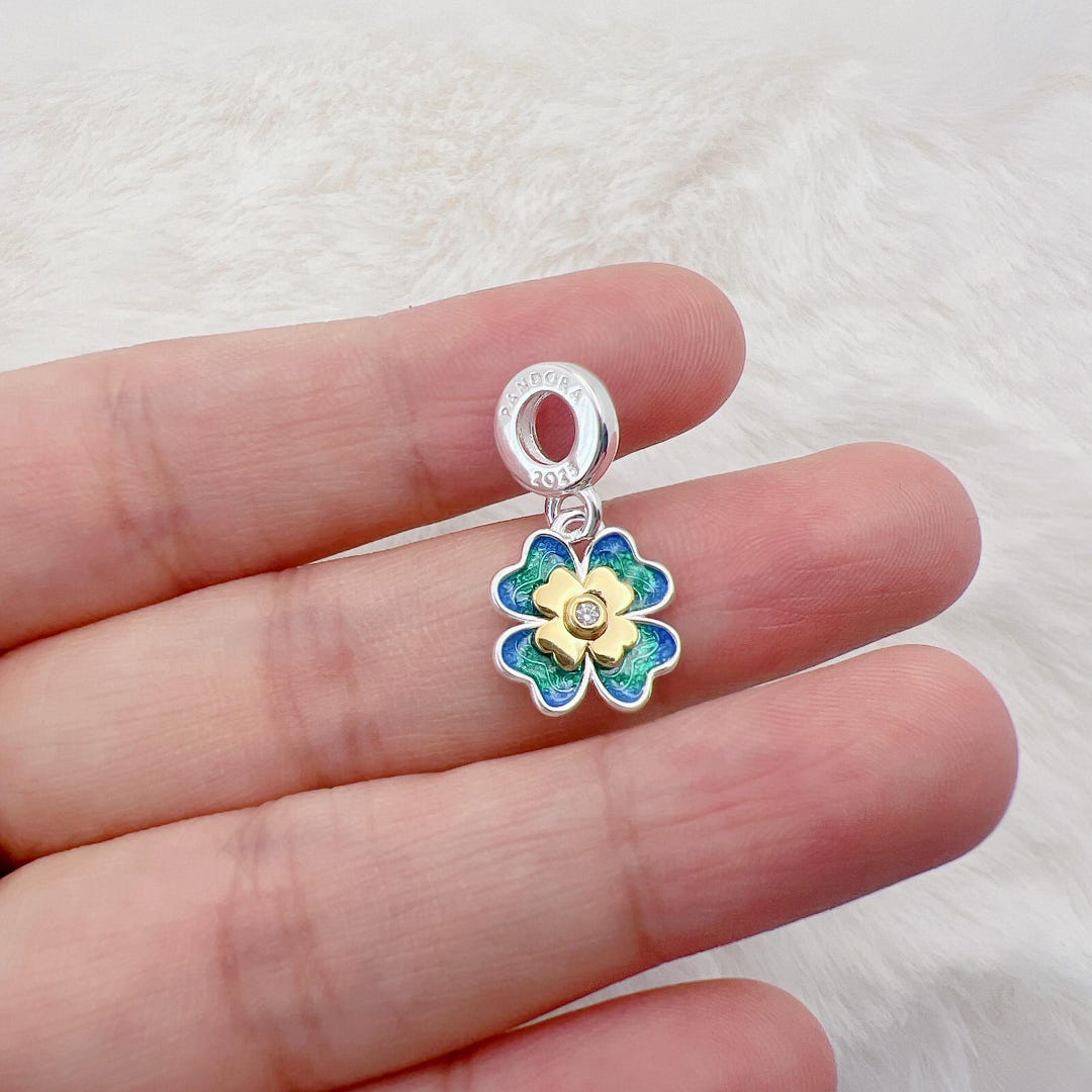 Spinnable Four Leaf Clover Lab-grown Diamond Dangle Charm,silver Charm ...