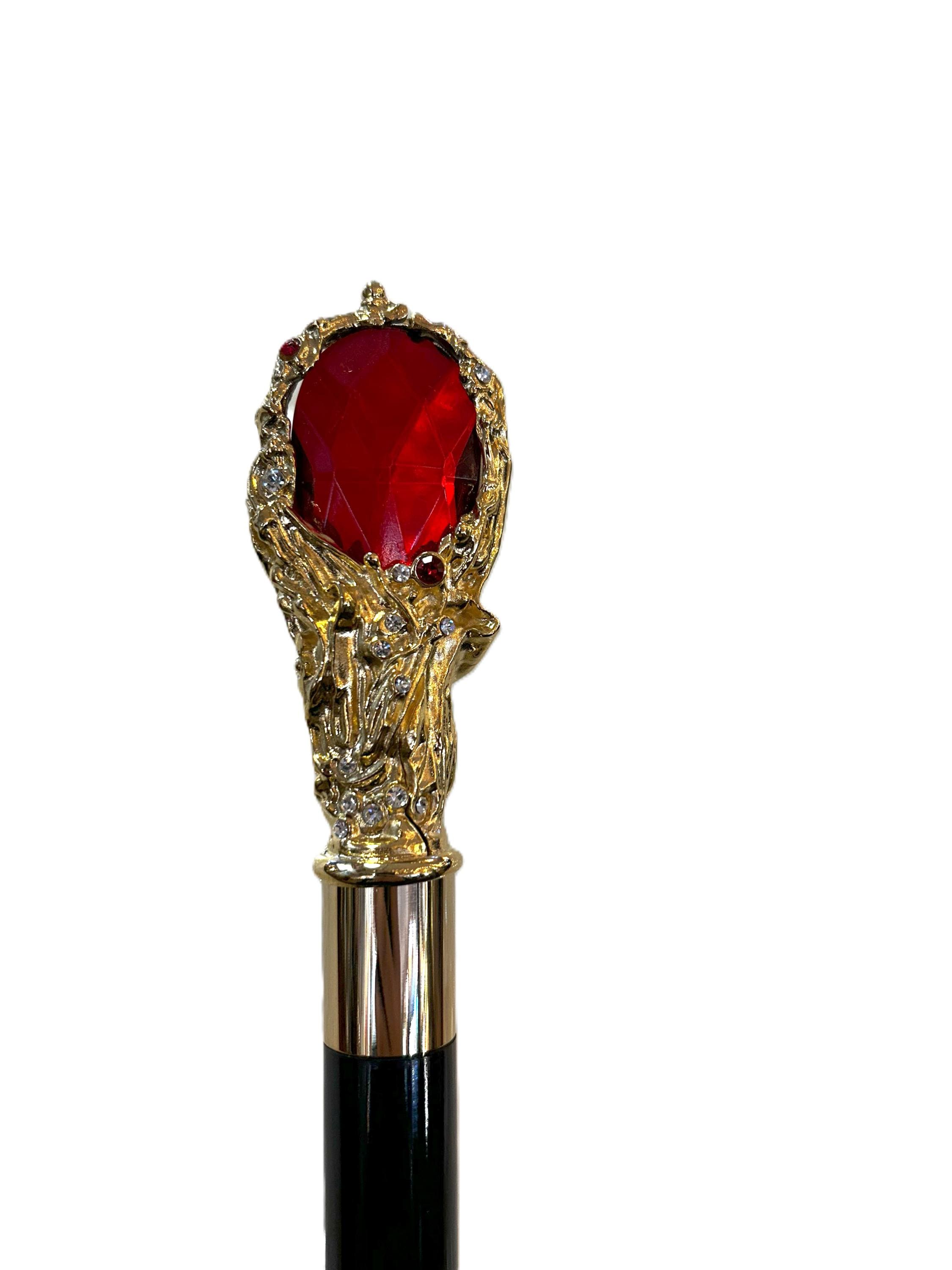 Italian Red Jewel Handle Cane Hand Carved Cane Wooden Walking Stick ...
