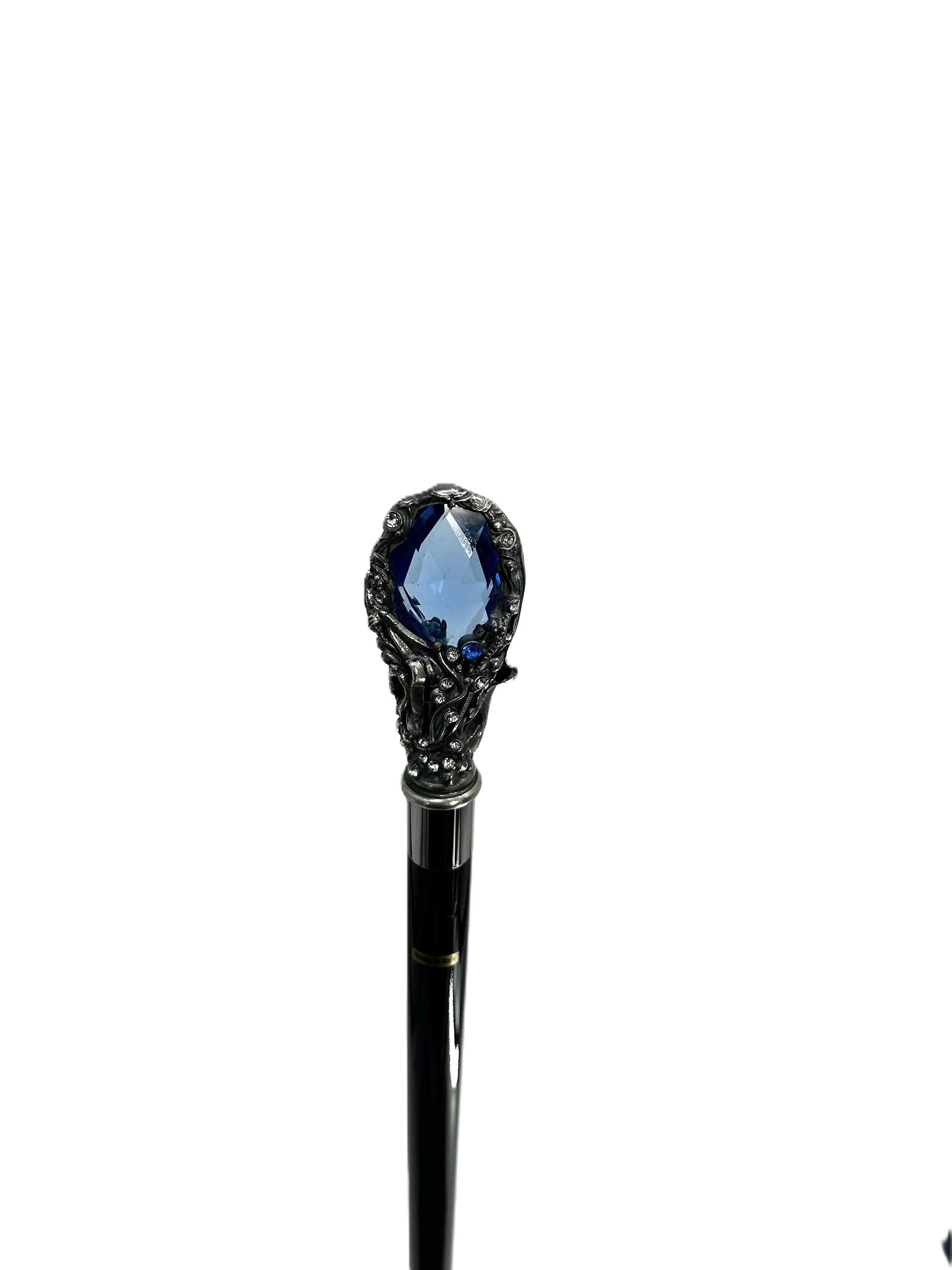 Italian Blue Jewel Handle Cane Hand Carved Cane Wooden Walking Stick ...