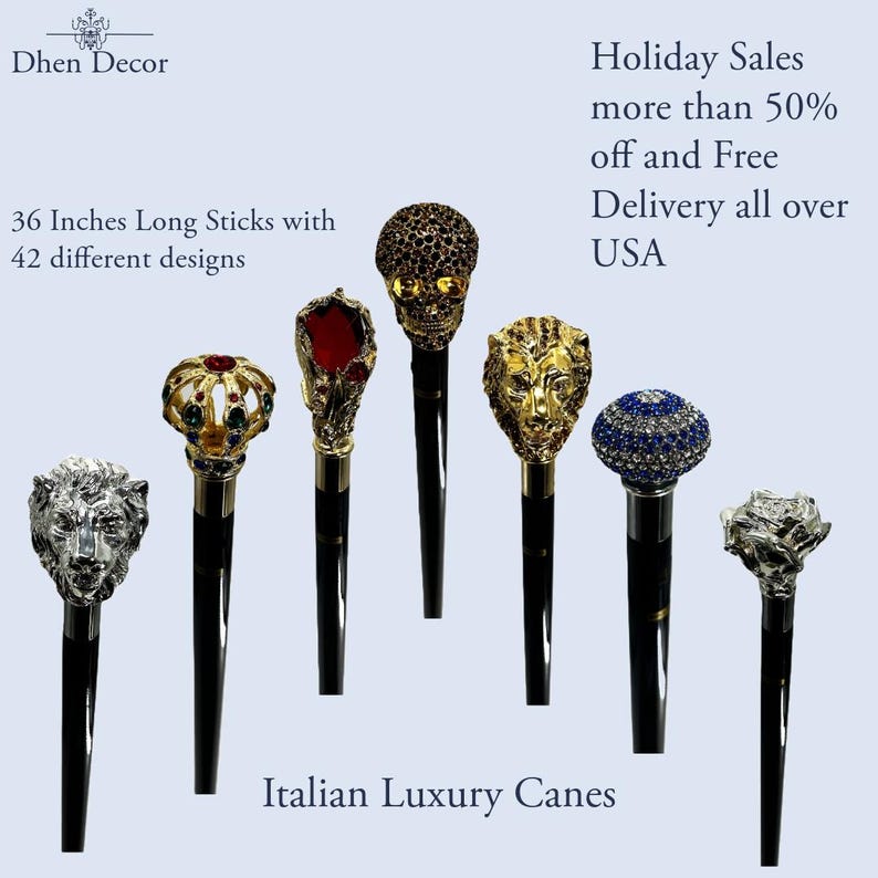 Italian Blue Jewel Handle Cane Hand Carved Cane Wooden Walking Stick ...