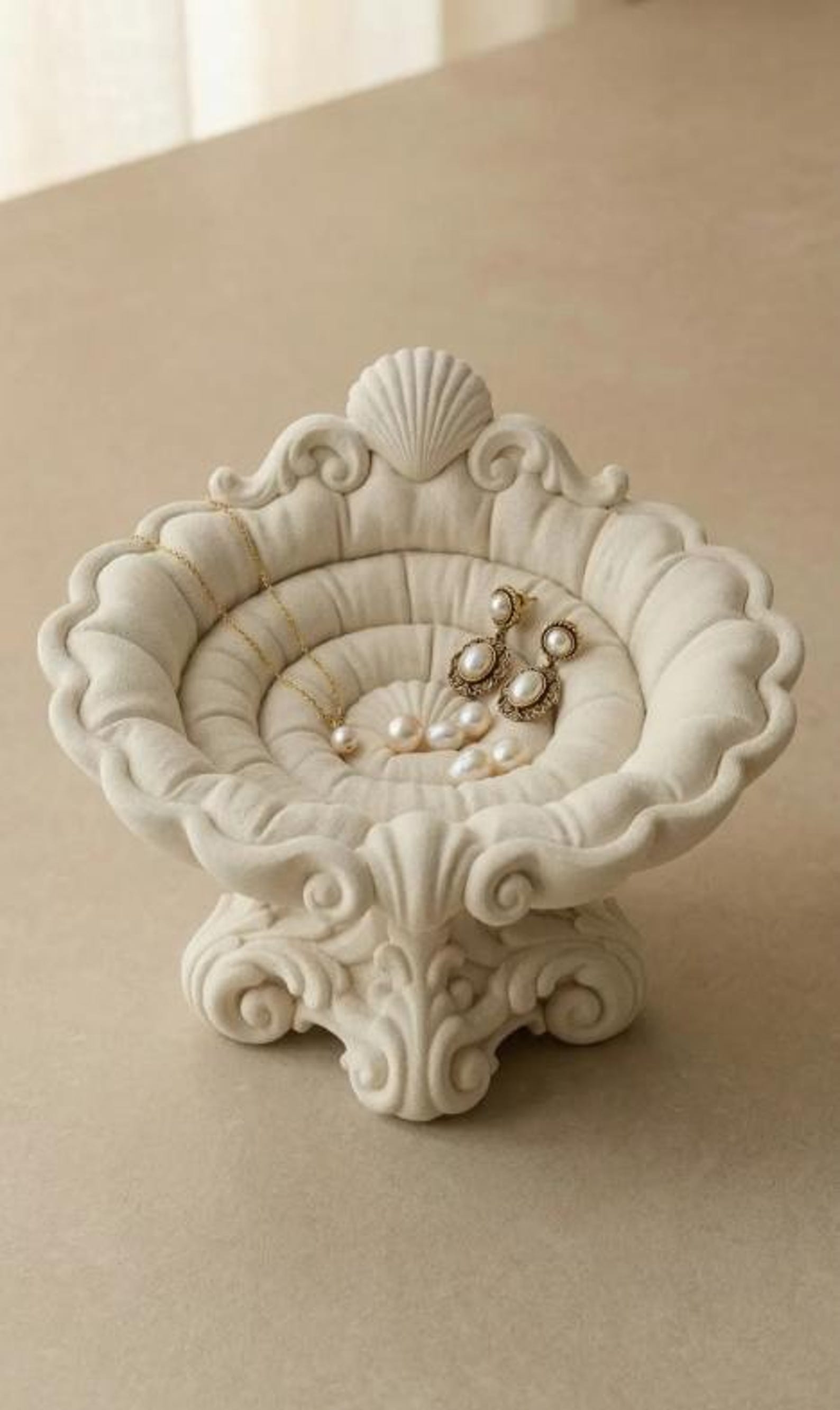 Rococo Tufted Shell Jewelry Dish - Ornate Trinket Bowl - High Detailed ...
