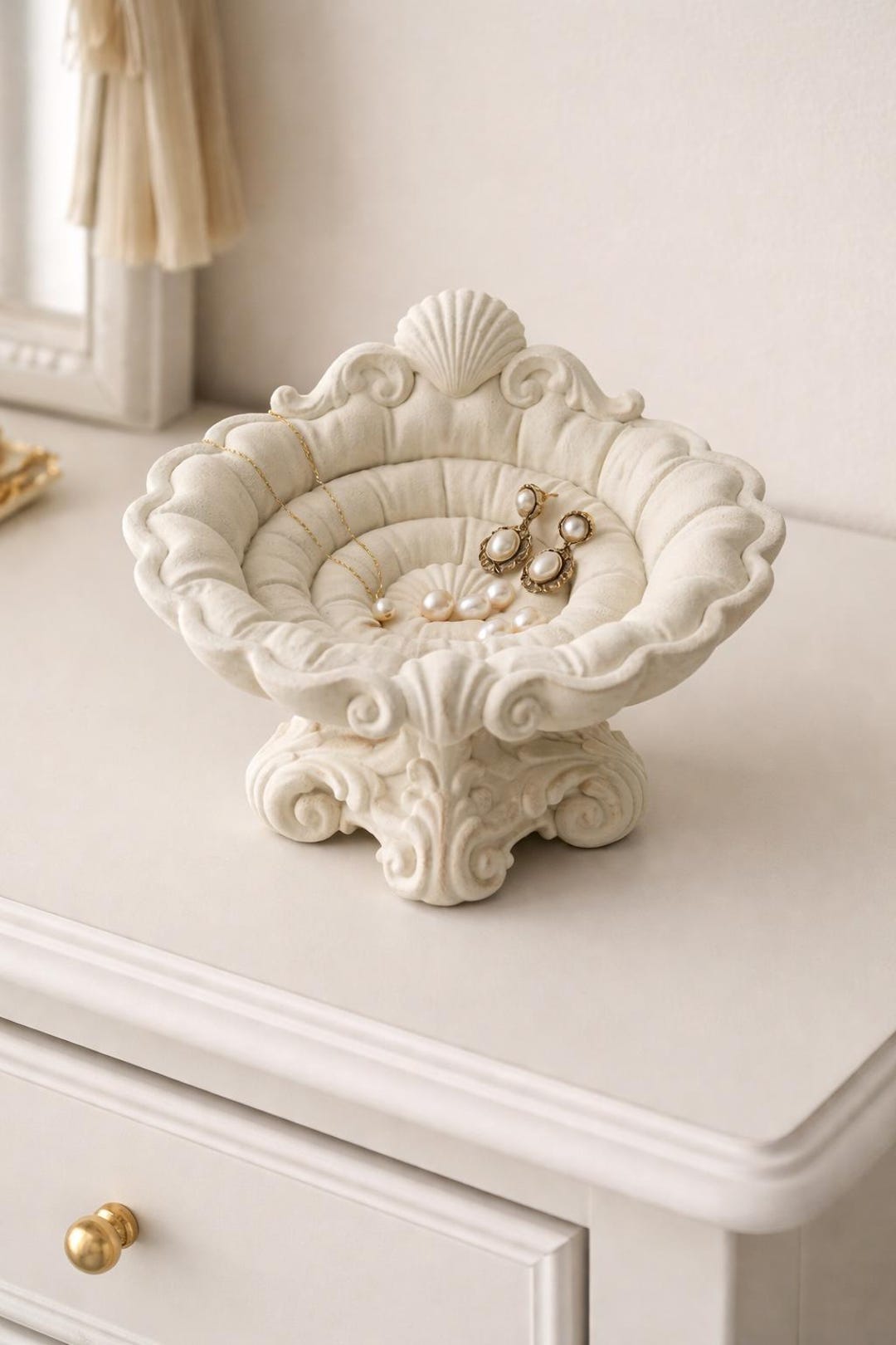 Rococo Tufted Shell Jewelry Dish - Ornate Trinket Bowl - High Detailed ...