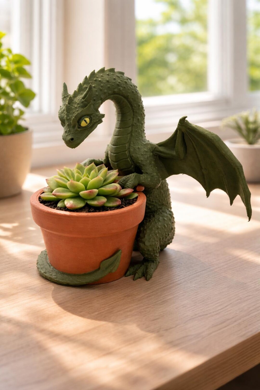 Dragon Planter Figurine | Mythical Creature Pot Decor | Guardian Dragon ...