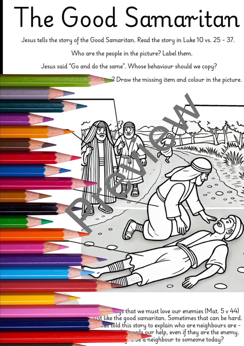 The Good Samaritan Bible Study Worksheet for Kids - Etsy