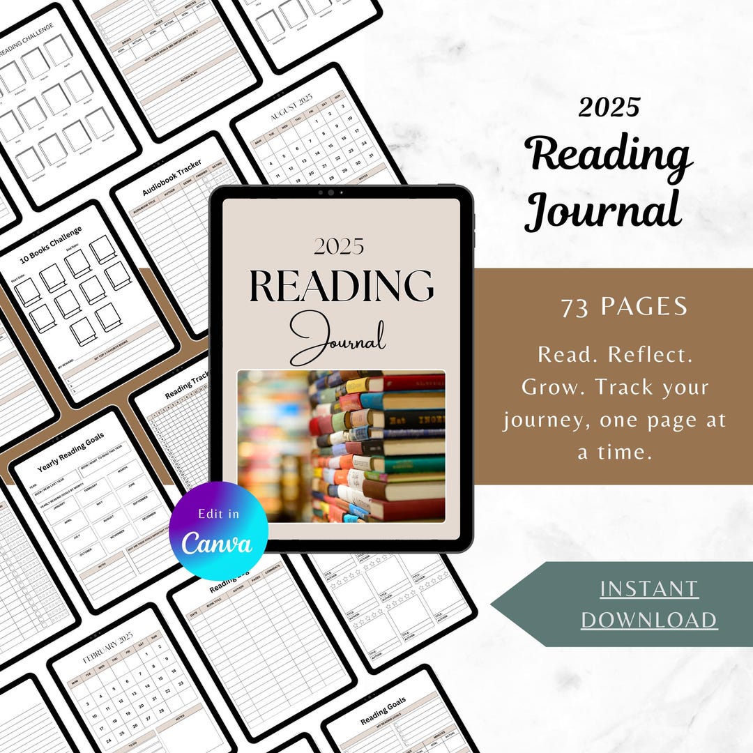 2025 Digital Reading Journal | 73-page PLR Reading Planner | Book ...