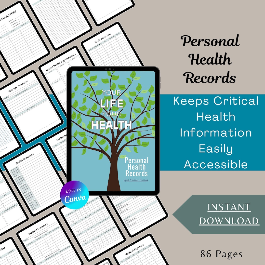 86-pg Personal Health Record Medical Planner | Editable Canva Template ...