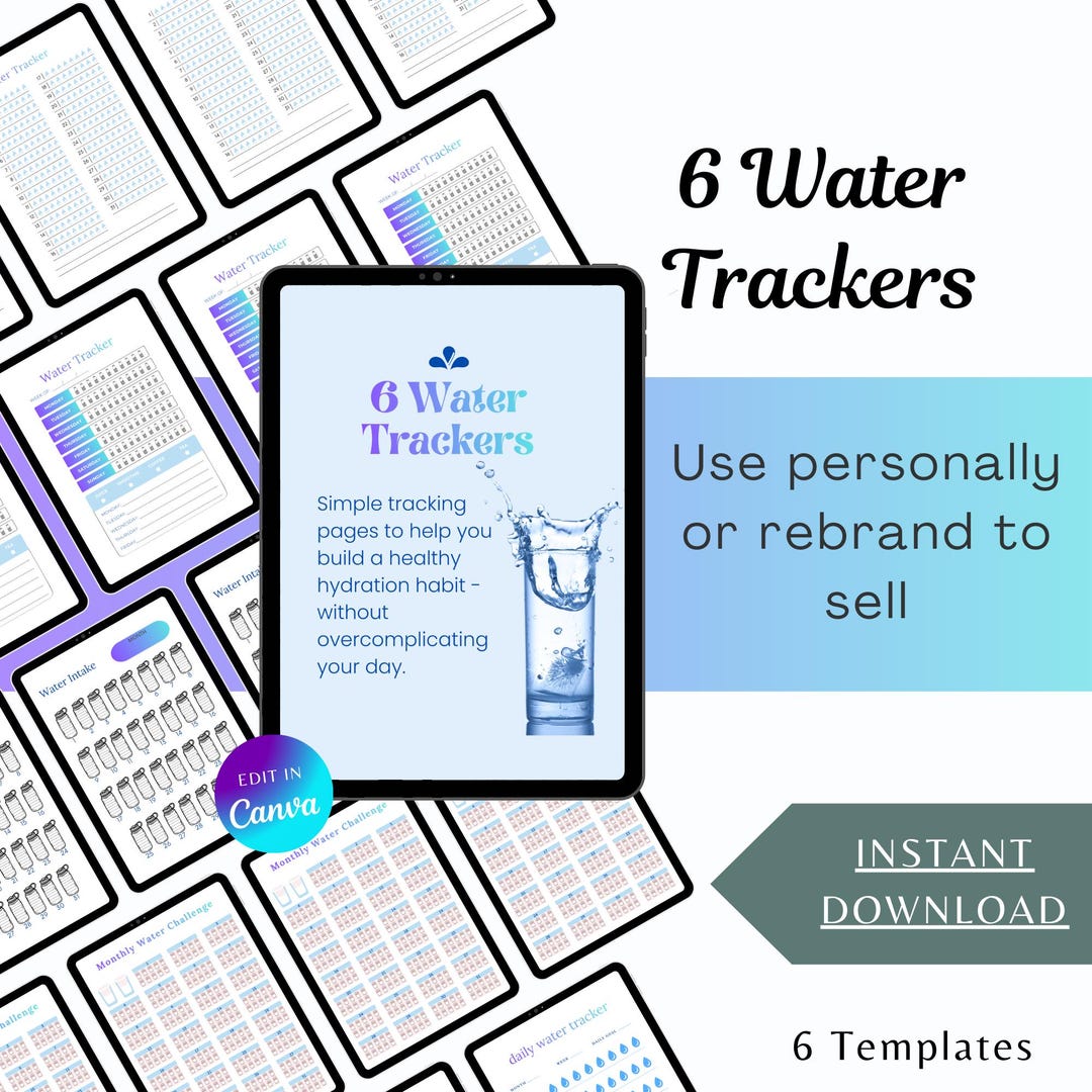 Water Tracker Printable Set | Daily Weekly Monthly Hydration Tracker ...