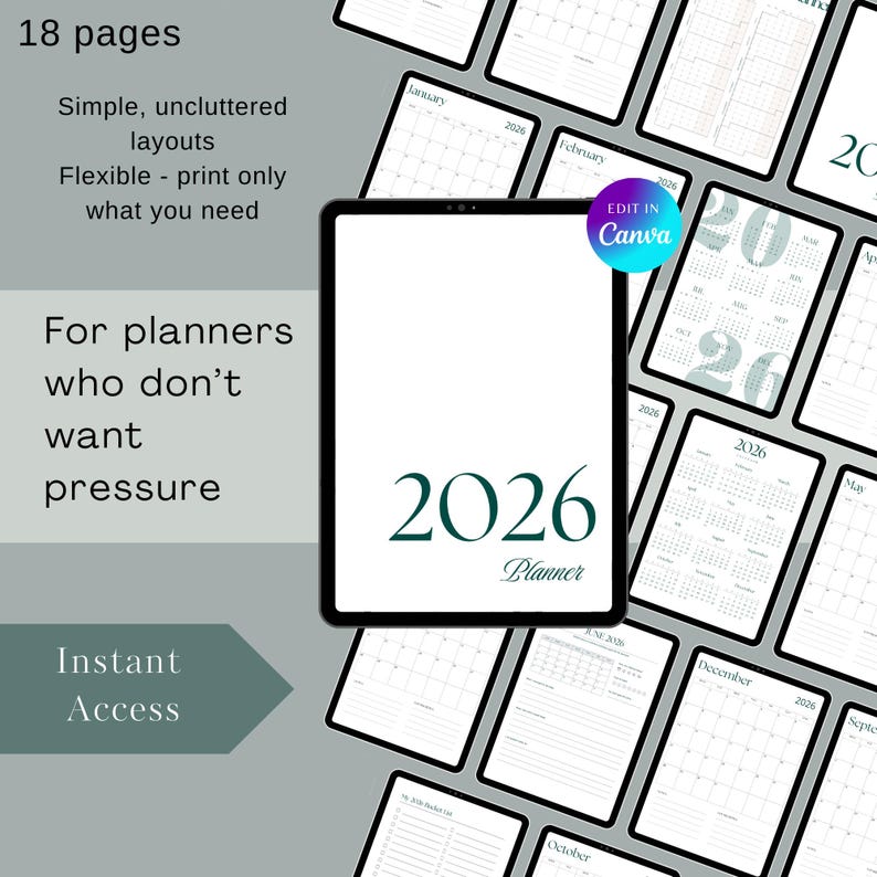 2026 Calendar Planner Pages | Monthly Calendar With Notes | Year at a ...