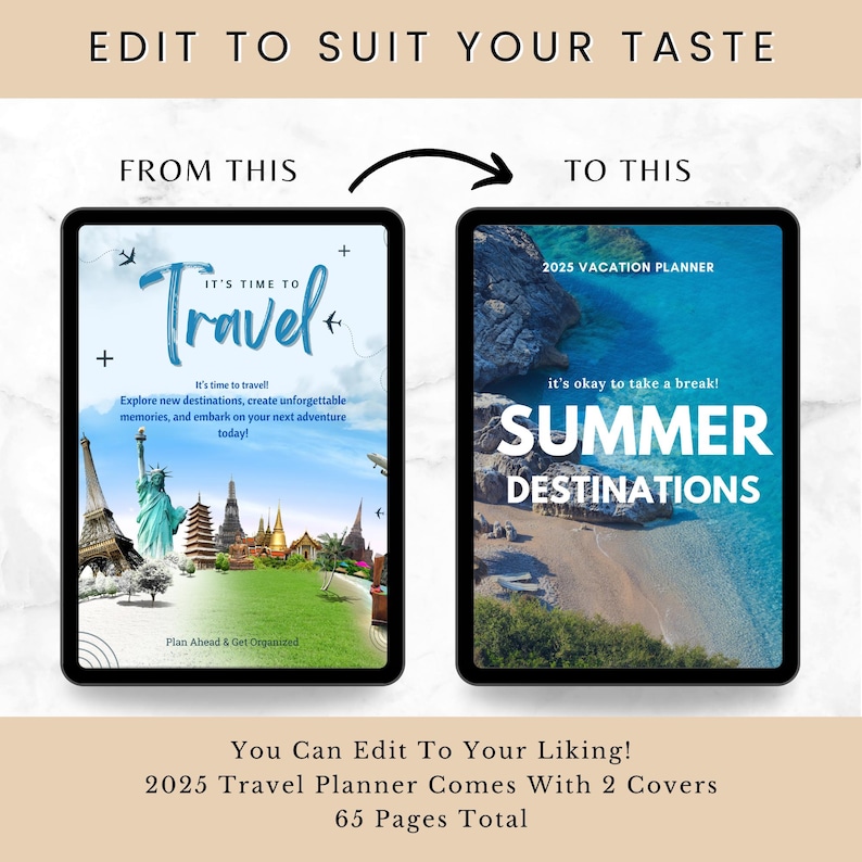 2025 Travel Vacation Planner Organizer | PLR Canva Templates | 65 Pages ...