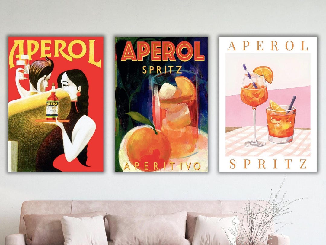 Aperol Spritz Canvas Print Set, Retro Advertising Posters, Home Bar ...