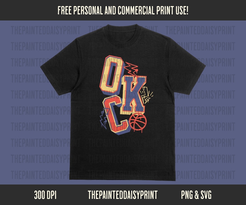 OKC Thunder Retro Graffiti Basketball Design (PNG SVG) - Etsy