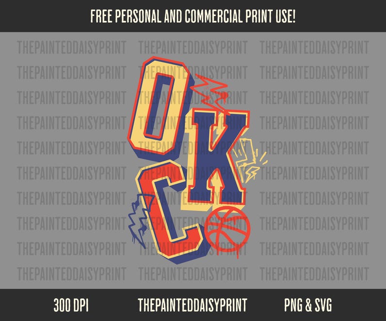 OKC Thunder Retro Graffiti Basketball Design (PNG SVG) - Etsy