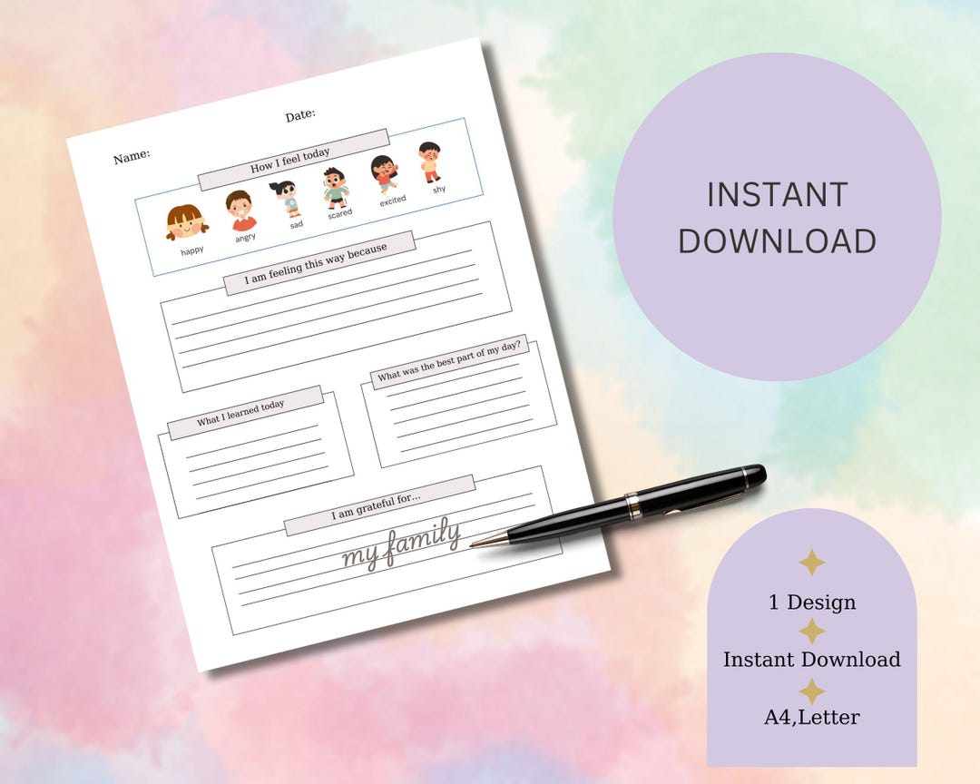 Printable Kids Daily Journal, Kids Daily Gratitude, Editable Diary for ...