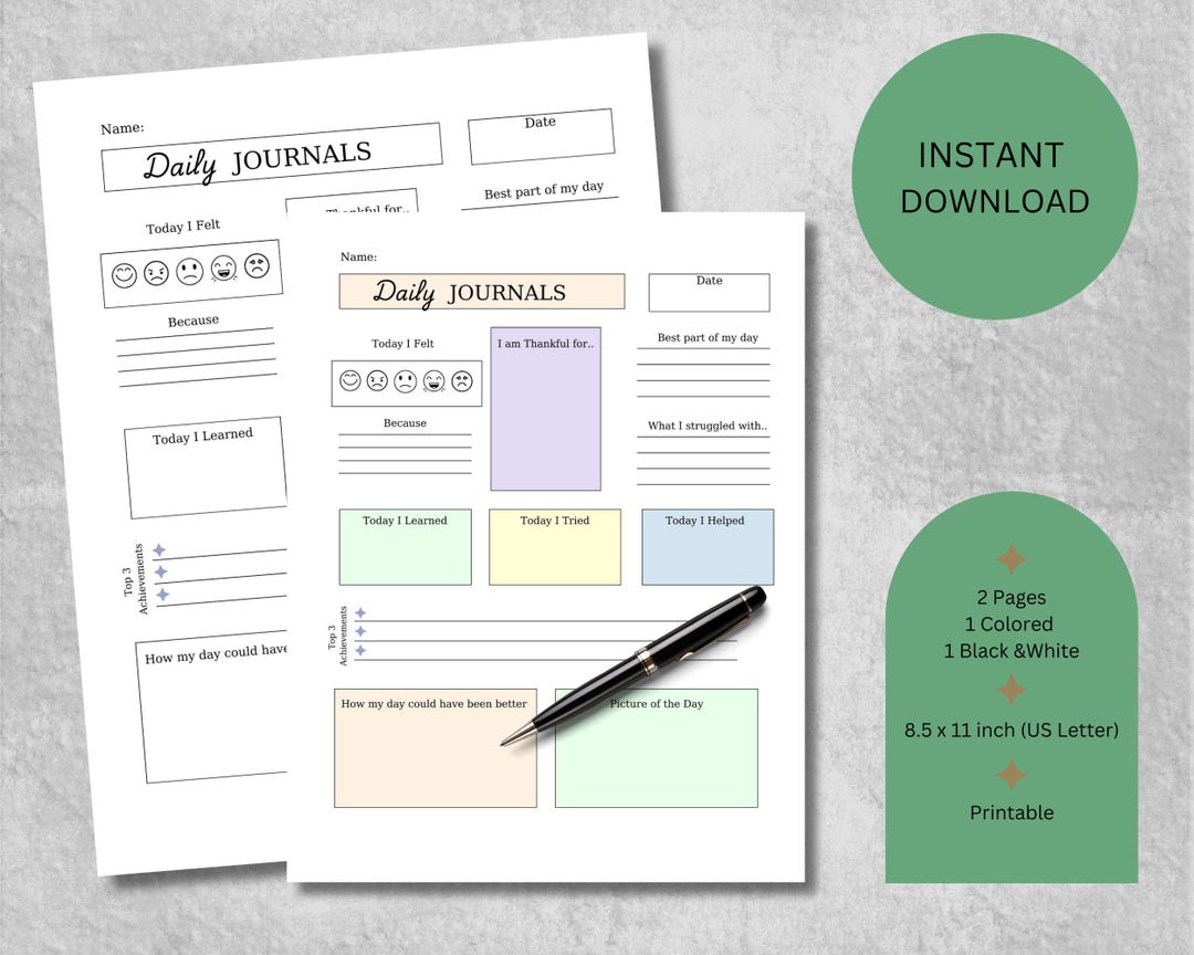 Daily Journal Pages Kids, Children's Printables, Journal Prompts for ...