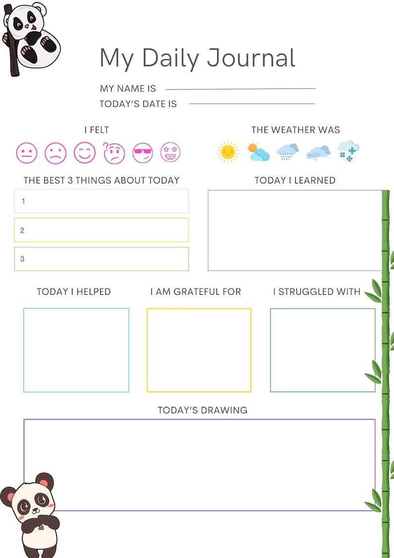 Daily Journal Printables for Kids - Gratitude, Writing Prompts for ...