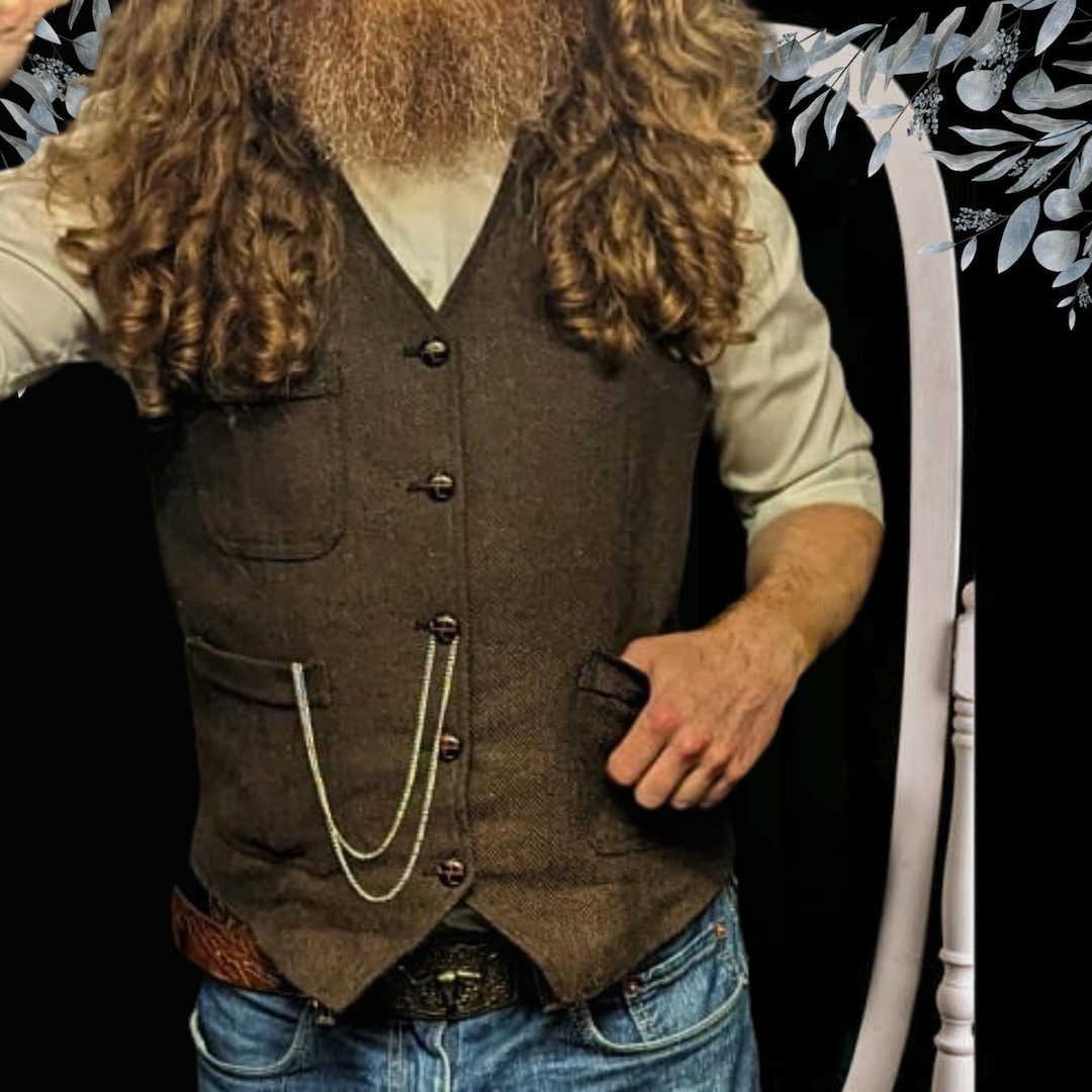 Herringbone Tweed Vest for Men: Slim Fit V-neck Waistcoat - Etsy