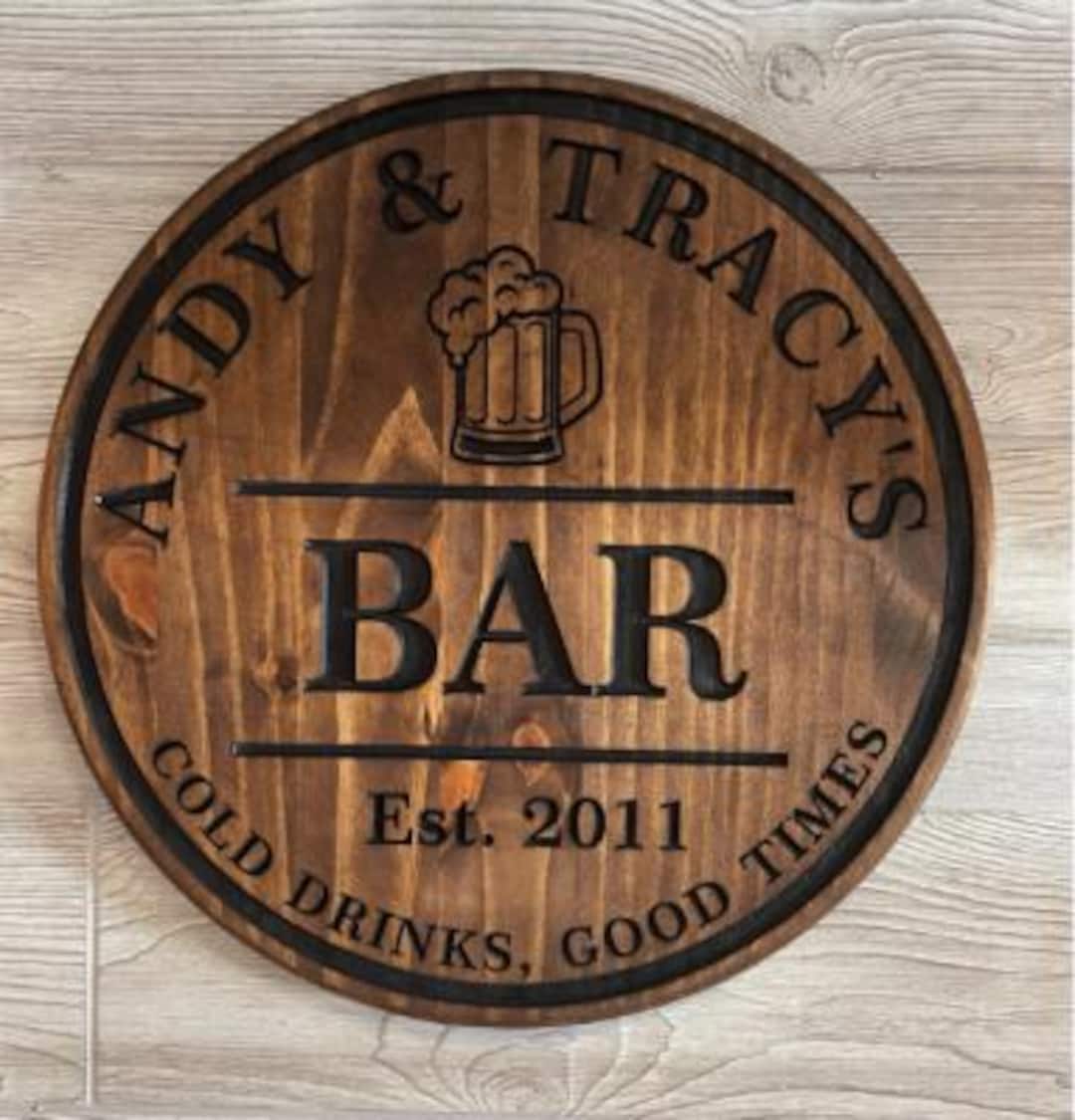 18" or 24" Custom Carved Bar Sign - Personalized - Man Cave - Round ...