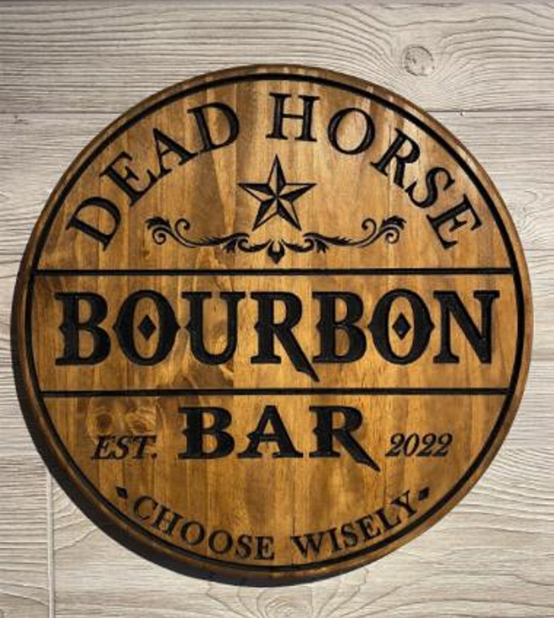 Custom Carved Bourbon Sign - Personalized - Round Wood Sign - Gift for ...
