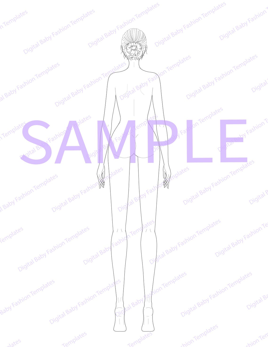 Female Fashion Figure Croquis Template: Back View (digital PDF/PNG ...