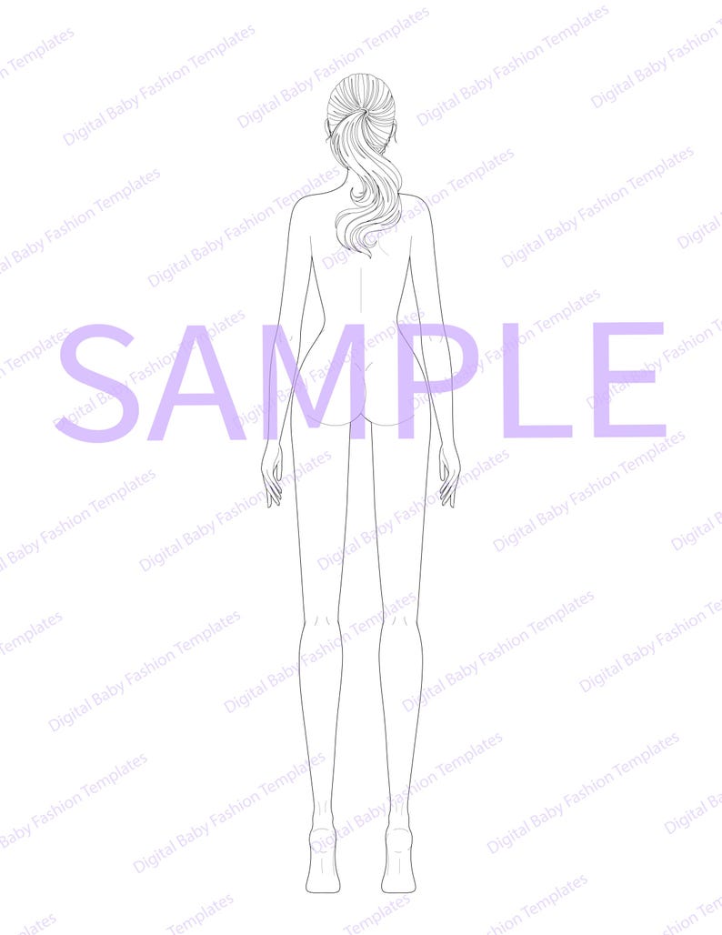 Croquis Fashion Figure Flats Template Female Back Behind Printable ...