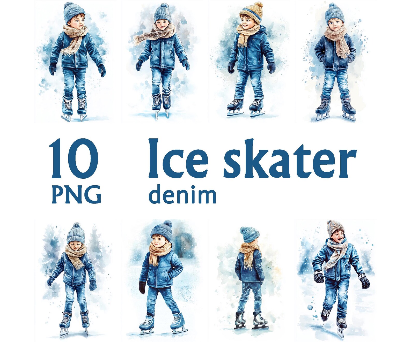 Boys Ice Skating Clipart, 10 High Resolution Watercolor Illustrations ...