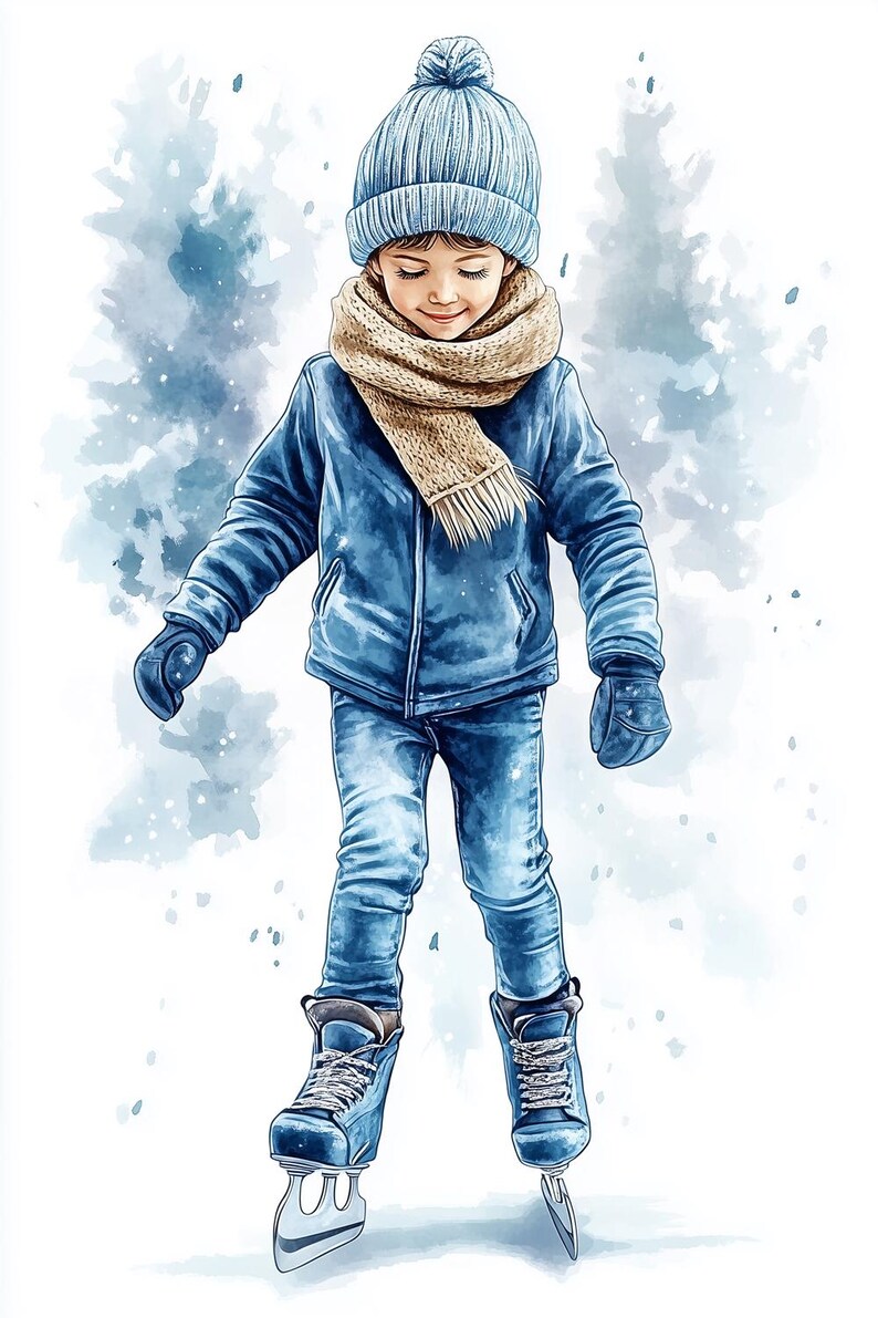 Boys Ice Skating Clipart, 10 High Resolution Watercolor Illustrations ...