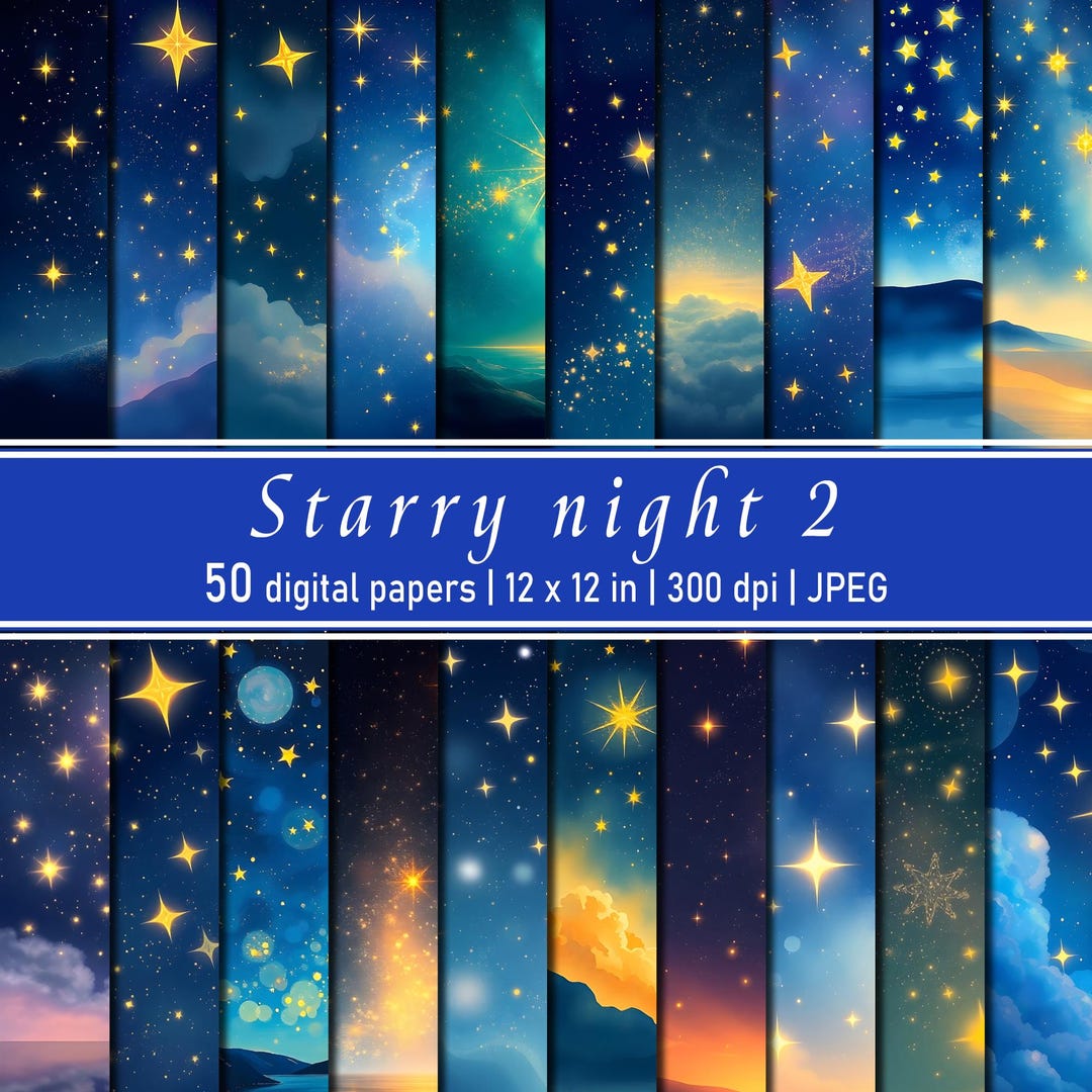 50 Starry Night Digital Papers. Space-themed Jpegs for Scrapbooking ...