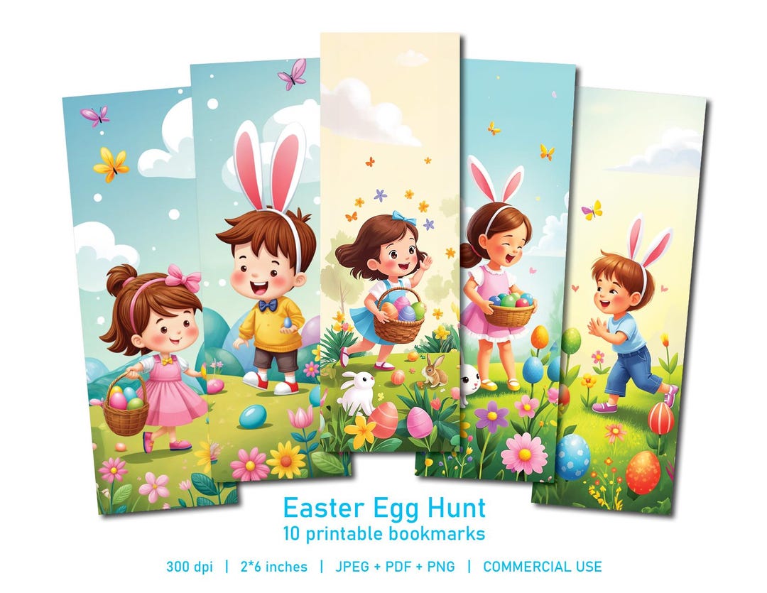 10 Easter Egg Hunt Bookmarks | Cute Bunny Kids Printable | Spring ...