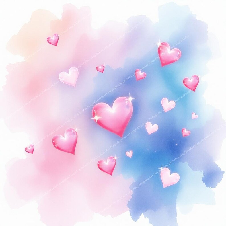 10 Cute Baby Digital Backgrounds With Hearts | High-resolution JPEG ...