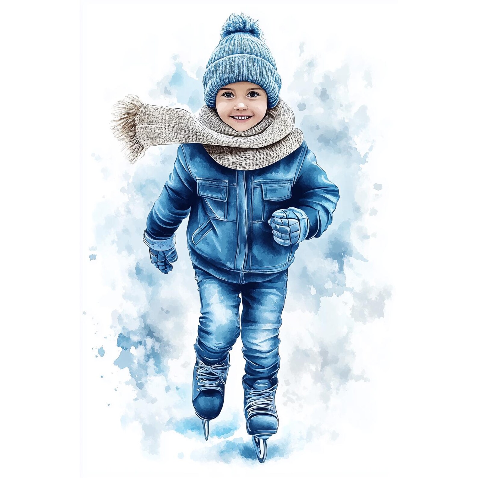 Boys Ice Skating Clipart: Denim Watercolor Illustrations (PNG Digital ...