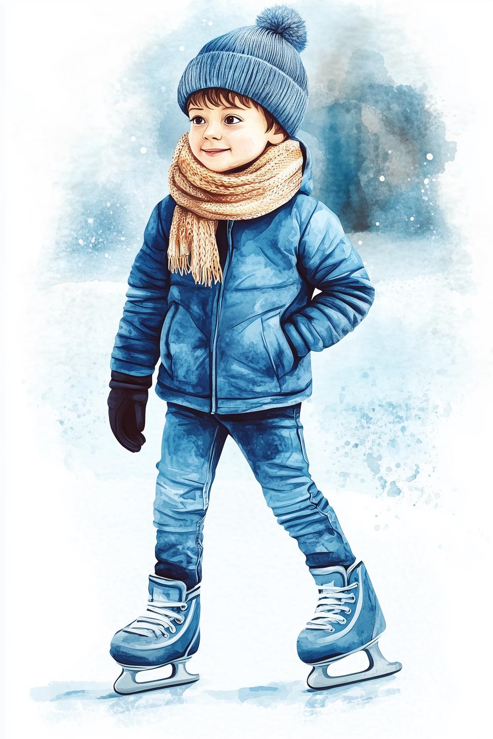 Boys Ice Skating Clipart, 10 High Resolution Watercolor Illustrations ...